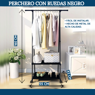 Perchero con Ruedas Color Negro - ProductShop