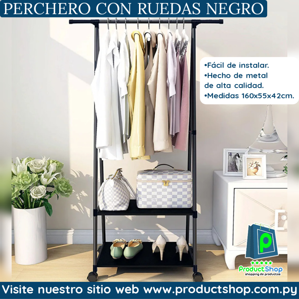 Perchero con Ruedas Color Negro - ProductShop
