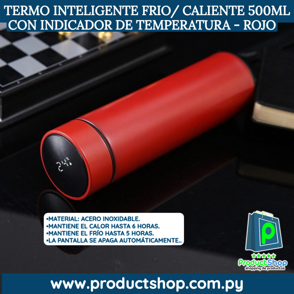 Termo inteligente con indicador de temperatura 500ml - Rojo - ProductShop