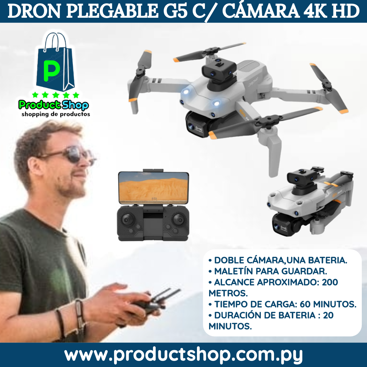 Dron Plegable G5 Con Camara 4K HD - ProductShop